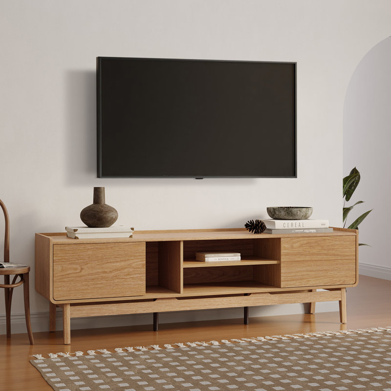 George Oliver Eric Summer Oak Engineered Wood 70 Inch Wide Credenza TV Console with Storage Wayfair TV Stands Entertainment Centers